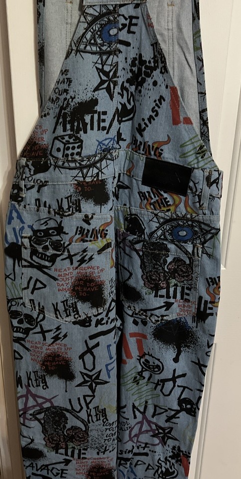 MAN boohooman Denim Graffiti Overalls Size Small | eBay