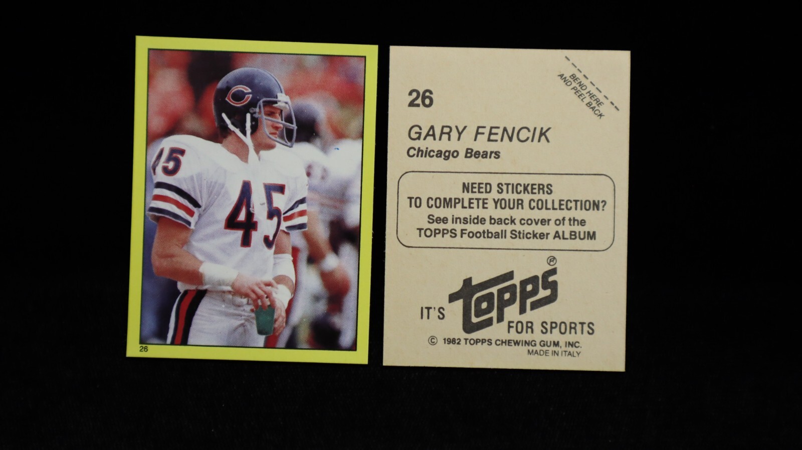 1982 Gary Fencik Chicago Bears Topps Yellow Sticker #26 | eBay