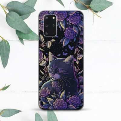 Purple Floral Night Cat Flowers Case For Samsung Note 20 S20 S21 S22 ...