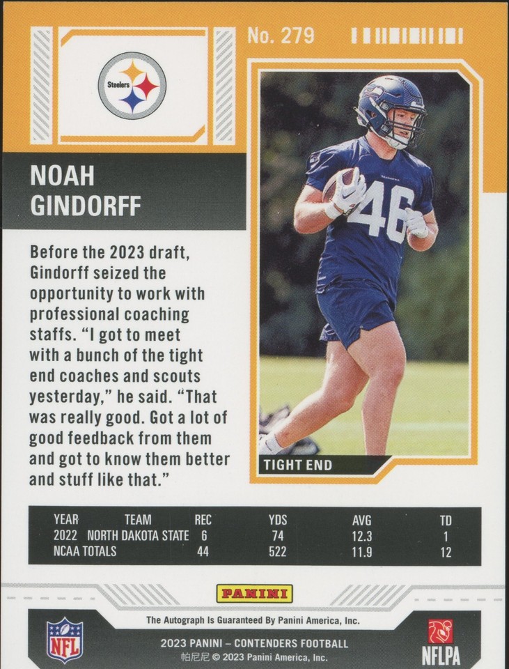 2023 Panini Contenders - Noah Gindorff #279 Rookie Ticket (AU, RC) | eBay