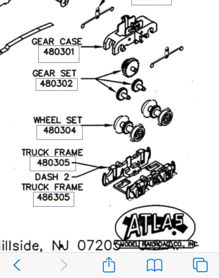 Atlas N Part #480304 Locomotive Wheelsets Axles Gears for many Atlas GP ...