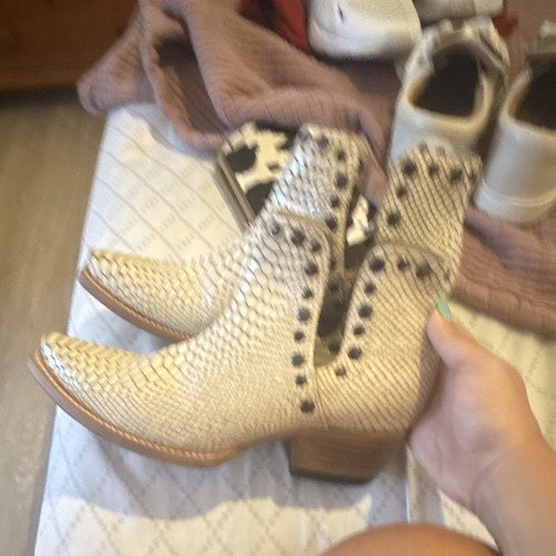 Matisse Mandy Women's Leather Snake Print Studded Western Ankle Bootie ...