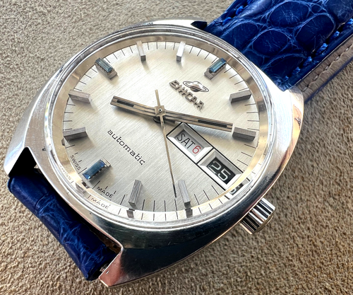 Vintage Enicar Saturn Shark steel rare aqua marine markers Silver Dial ...