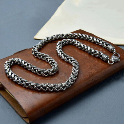 Solid S925 Sterling Silver Chain 7mm Braided Wheat Link Necklace 20 ...