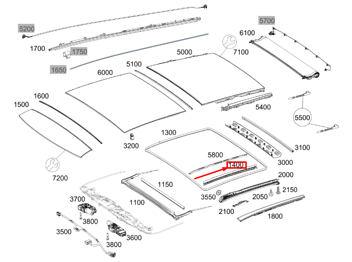 MERCEDES-BENZ GLS X167 Right Sunroof Trim Slide A1677803400 NEW GENUINE ...