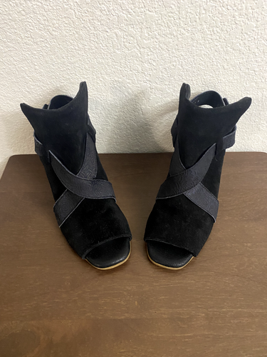 Pre-Owned DIBA TRUE Black Leather Open Toe Heels Women's Shoes 9M | eBay