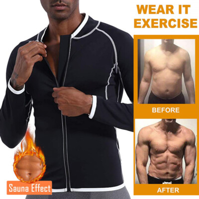 Men's Sauna Suit Heat Trapping Shirt Sweat Body Shaper Vest Weight Loss ...