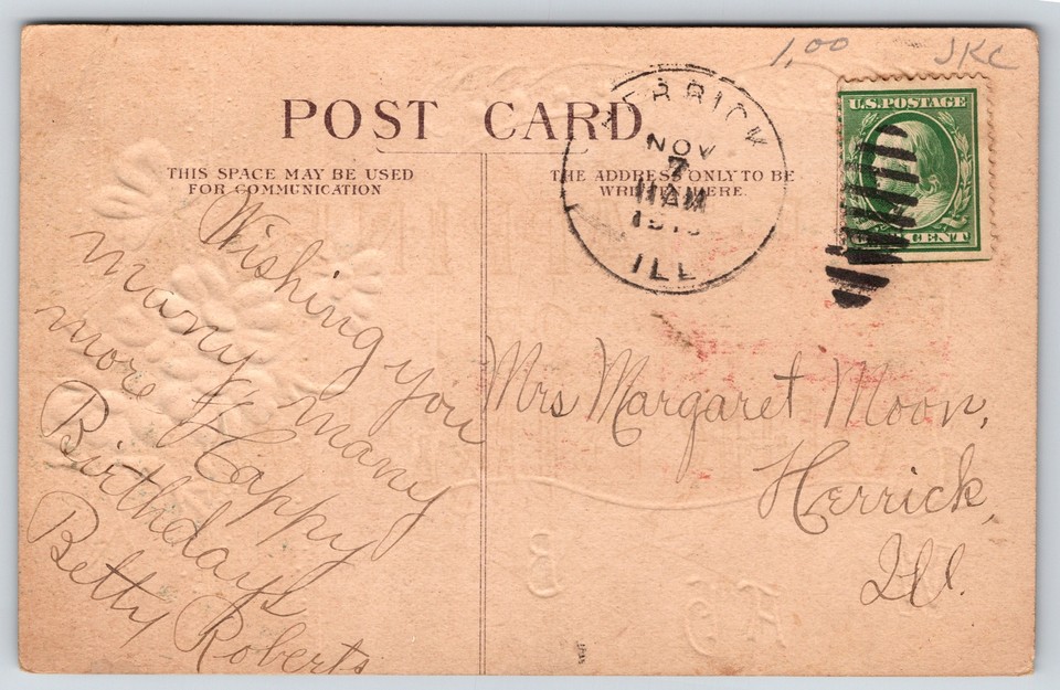 Wishing You A Happy Birthday~Farm House Scene & Blue Flowers~Embossed ...