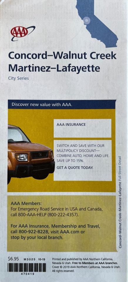 New AAA CONCORD/WALNUT CREEK/MARTINEZ/LAFAYETTE CALIFORNIA ROAD MAP ...