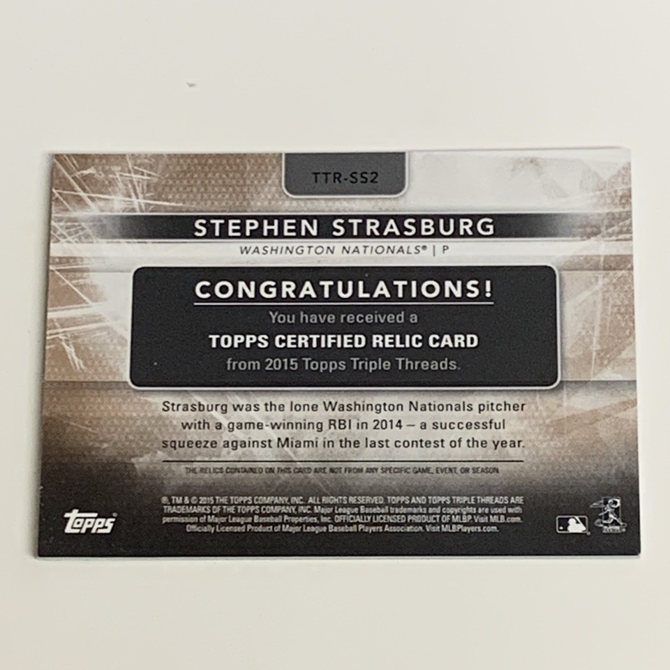 2015 Topps Triple Threads - Relics Stephen Strasburg #TTR-SS2 Sepia /27 ...