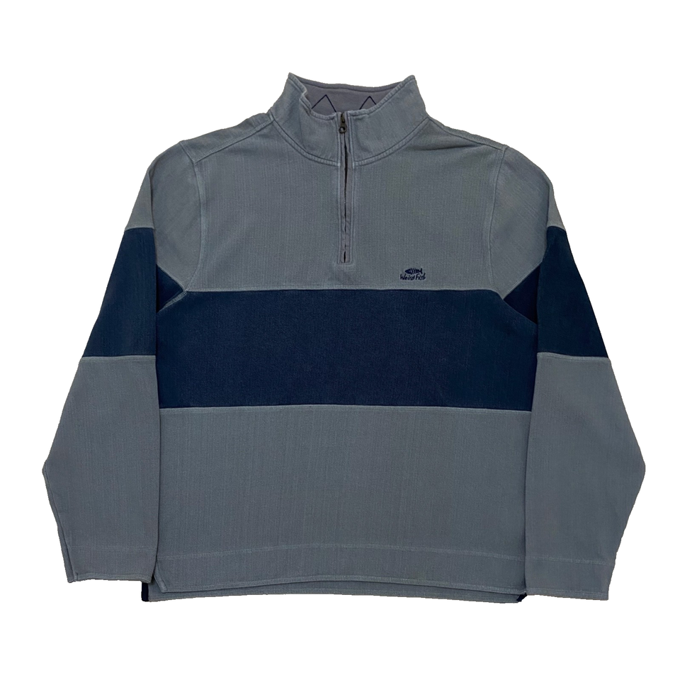 WEIRD FISH 1/4 Zip Sweatshirt Mens Size 2XL Grey Blue Block Striped ...