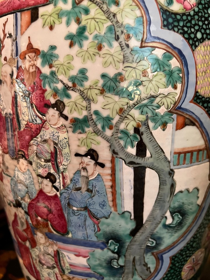 A Monumental Chinese Qing Dynasty Famille Rose Porcelain Figure Vase ...
