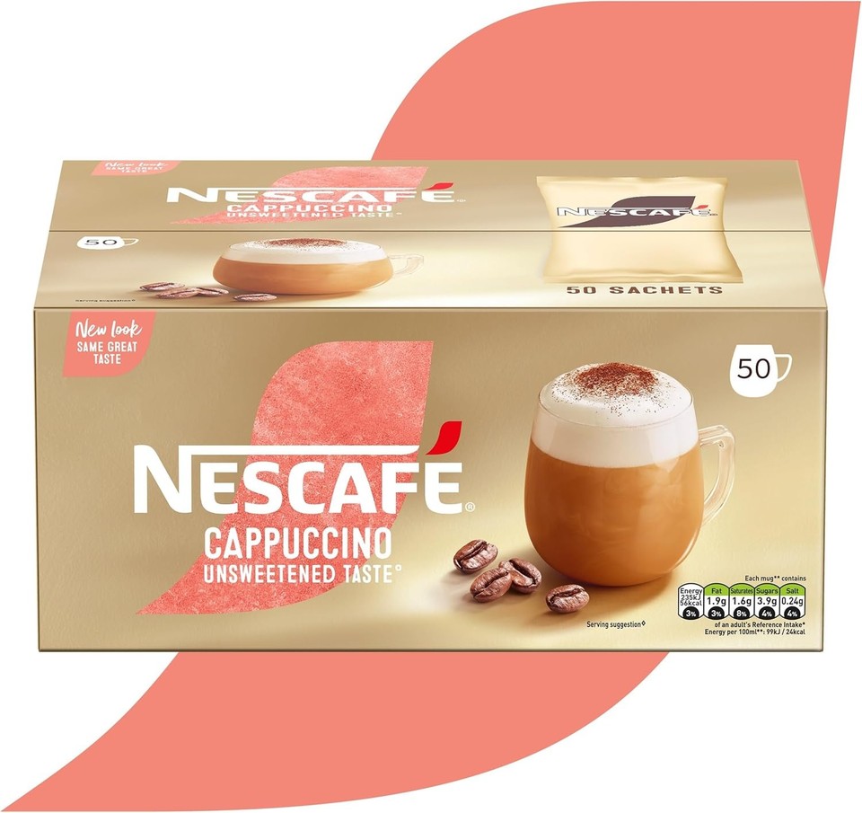 NESCAF Cappuccino Unsweetened Taste Instant Coffee Sachets- 50 x 14.2g Mediu | eBay UK