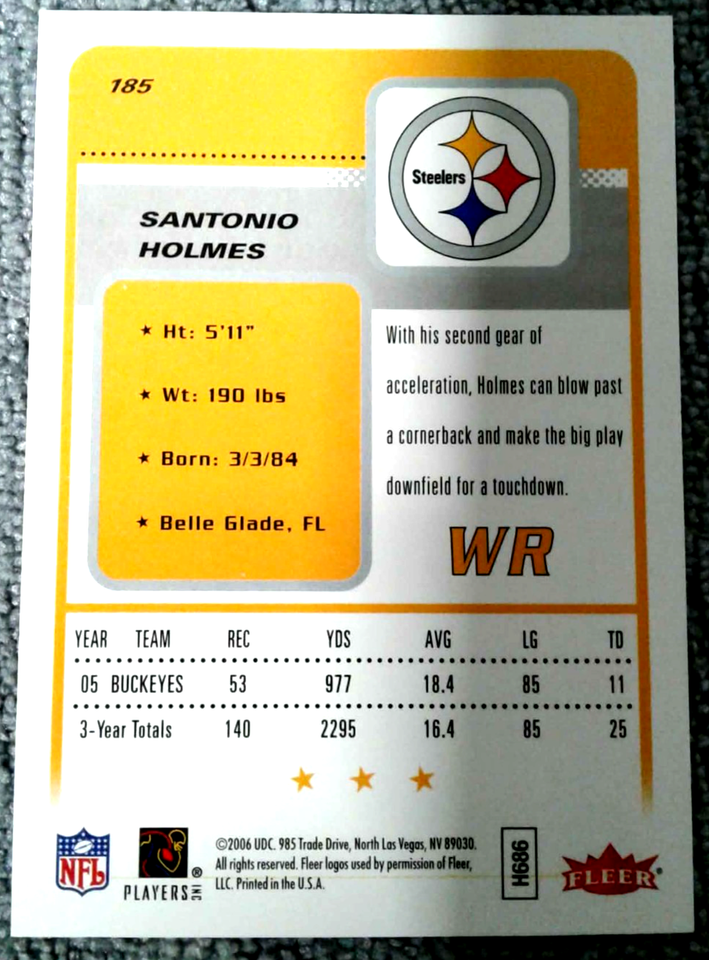 2006 Fleer Futures - Santonio Holmes #185 Pittsburgh Steelers (RC ...