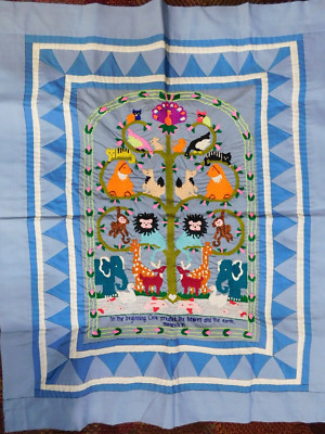 hand made embroidered small story cloth / blanket - 25" x 30" | eBay