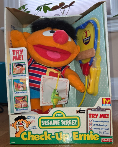 Vtg 1999 Fisher Price Sesame Street Check-up Ernie Jim Henson Toy Doll ...