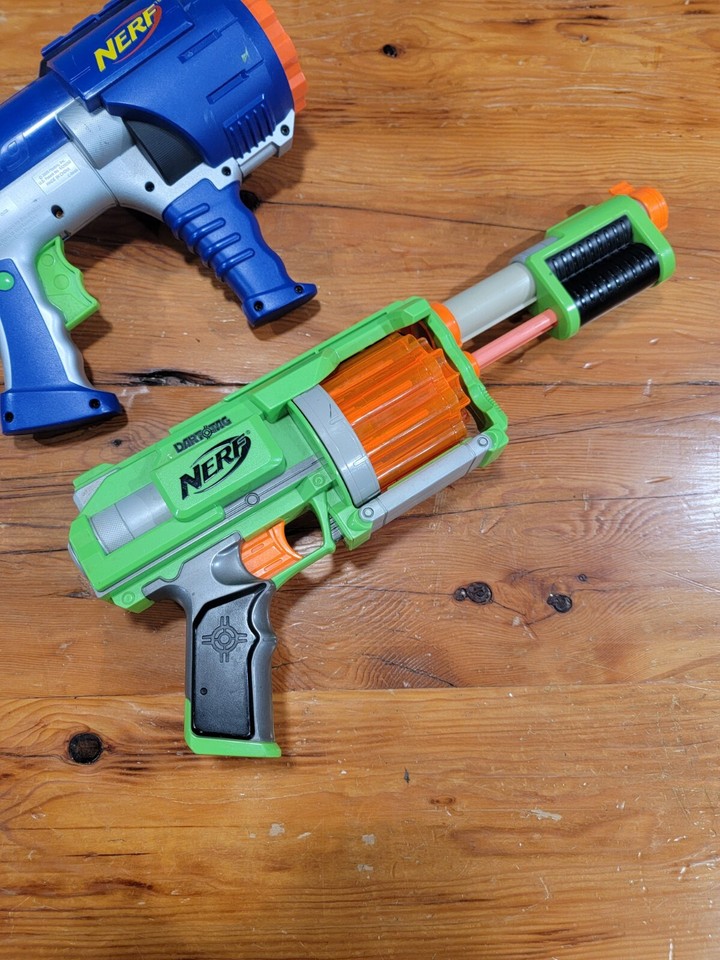 NERF Fury Fire Blaster & Dart Tag Toy Guns~ Drum Revolver, Green, Blue ...