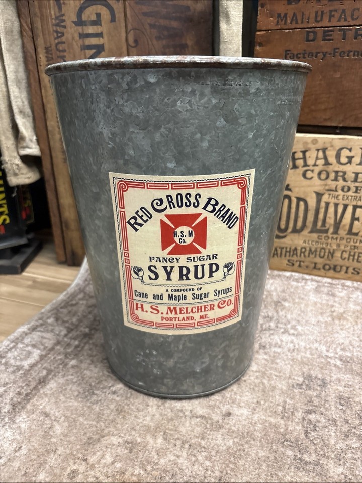 Vintage Red Cross Maple Syrup Bucket H. S. Melcher Portland Maine Sugar ...