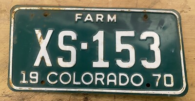 1970 VINTAGE COLORADO WHITE ON GREEN LICENSE PLATE XS 153 FARM | eBay