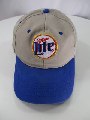 Miller Lite Beer Hat Cap Tan Blue Snap Back Embroidered Baseball ...