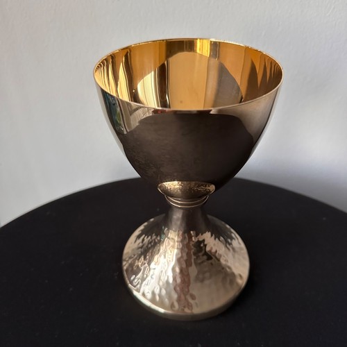 Vintage Brass Gold Plated inside Goblet Antique Church Chalice Hammered ...