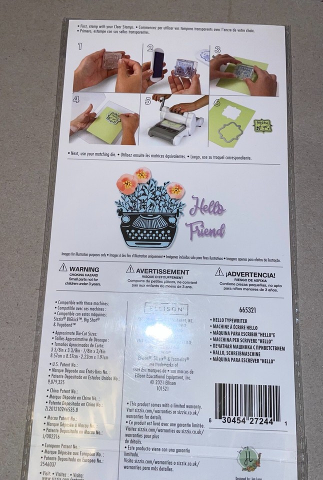 Sizzix Dies Thinlets STAMP N DIE SET - HELLO TYPEWRITER - 665321 | eBay