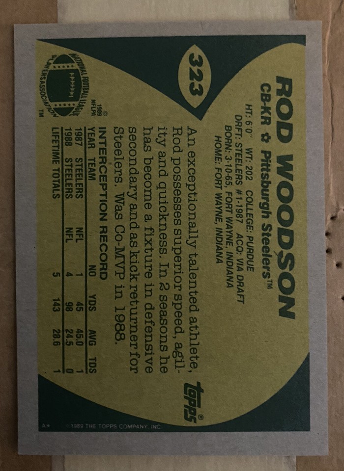 1989 Topps Rod Woodson ROOKIE CARD #323 | eBay
