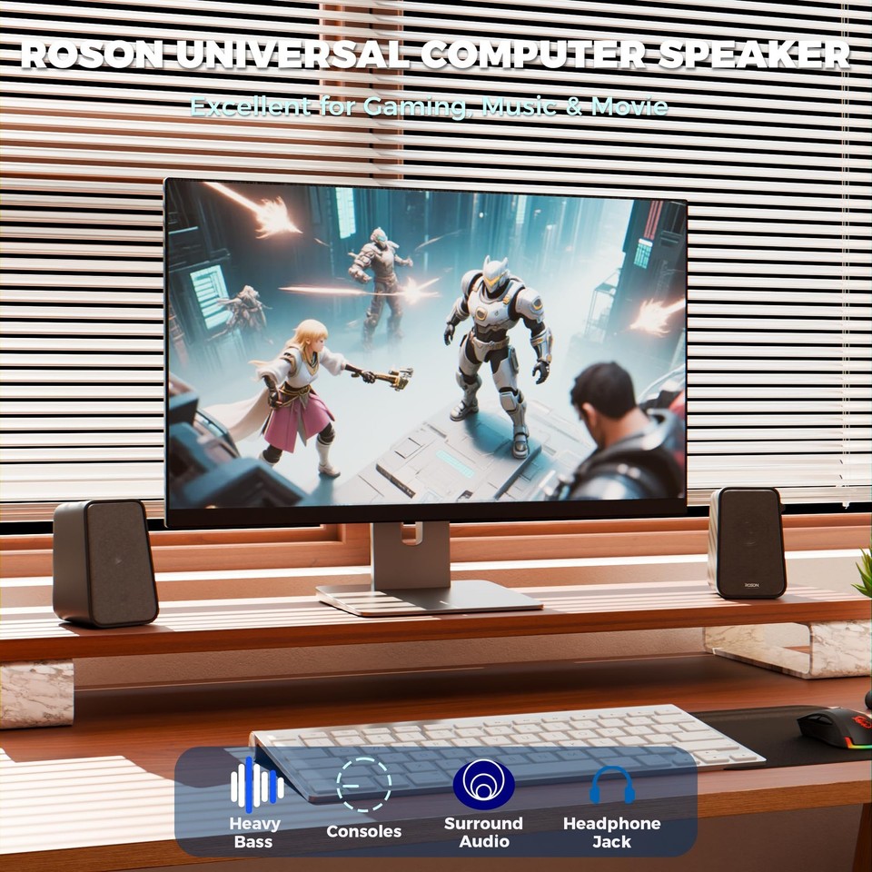 Computer Speaker Compact With Headphone Jack Enhanced Bass USB Powered ...