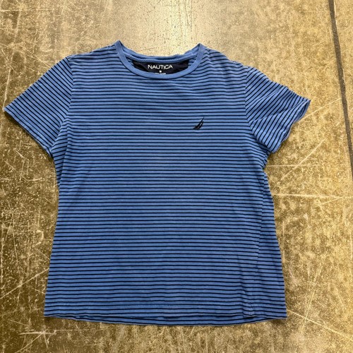 Nautica Shirt Mens Medium Blue Black Striped Short Sleeve Crewneck ...