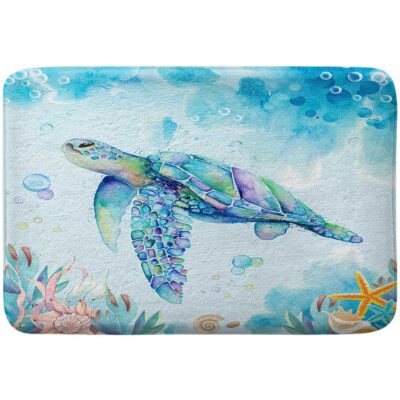 Sea Turtle Blue Bath Mat Shower Floor Mats Foam Door Rug Indoor Kitchen ...
