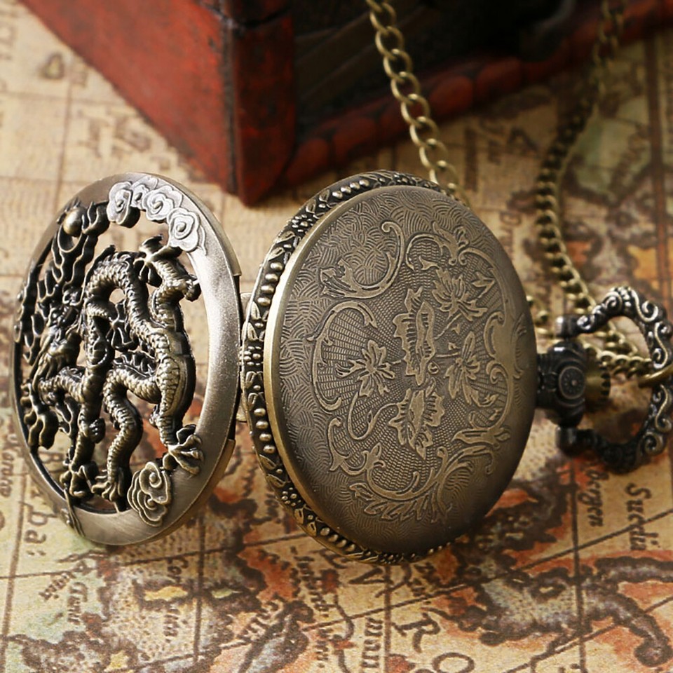 Bronze Antique Chinese Style Dragon Pocket Watch with Necklace Chain ...