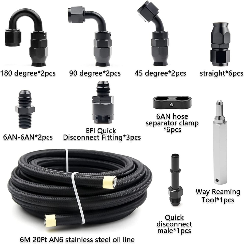 6AN Fuel Line Kit, 6AN Nylon Braided Fuel Line Hose Fitting Kit PTFE ...