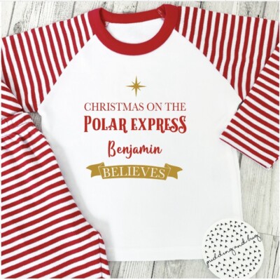 Personalised Children Polar Express Christmas pyjamas family kids Pjs ...