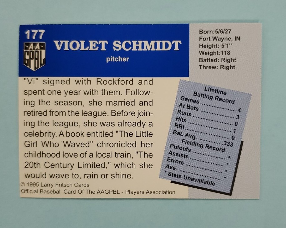 1995/96 Fritsch AAGPBL Violet Schmidt Weitzman Signed Auto #177 Card ...