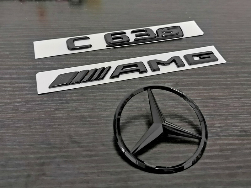 Black C63S C63 AMG and Rear Star replacement PACKAGE Decal Badge ...