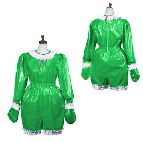 Girl Sissy maid lockable Green PVC Romper cosplay costume Tailor-made ...