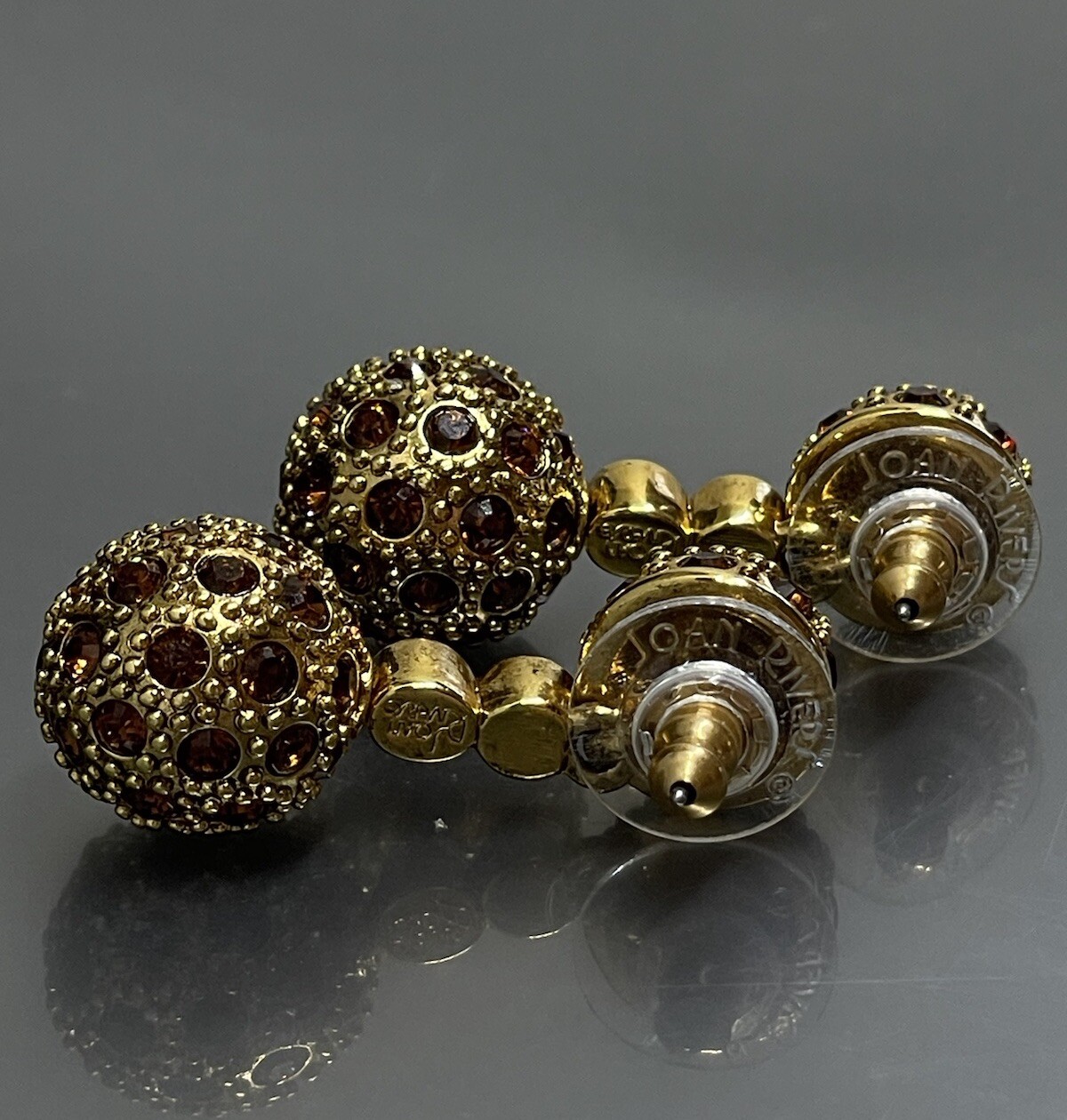 Vintage Joan Rivers Gold Tone Brown Rhinestone Ball Dangle Drop ...