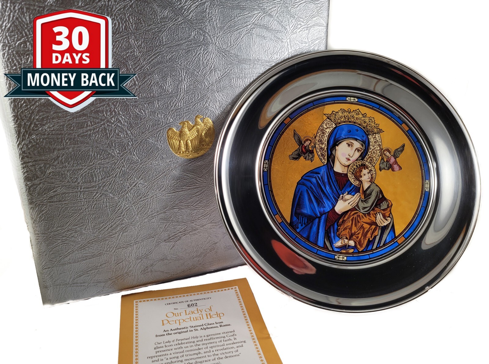 Icon St. Alphonso Stained Glass Pewter Plate US Historical Society w ...