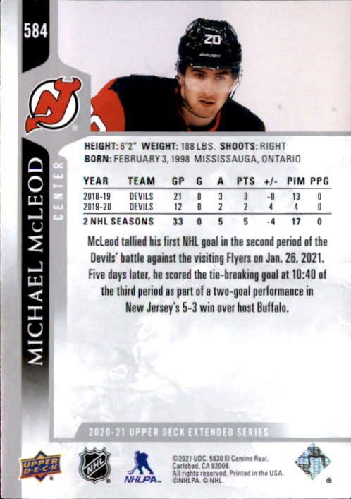 Michael McLeod 2020-21 Upper Deck Extended Series Card #584 | eBay