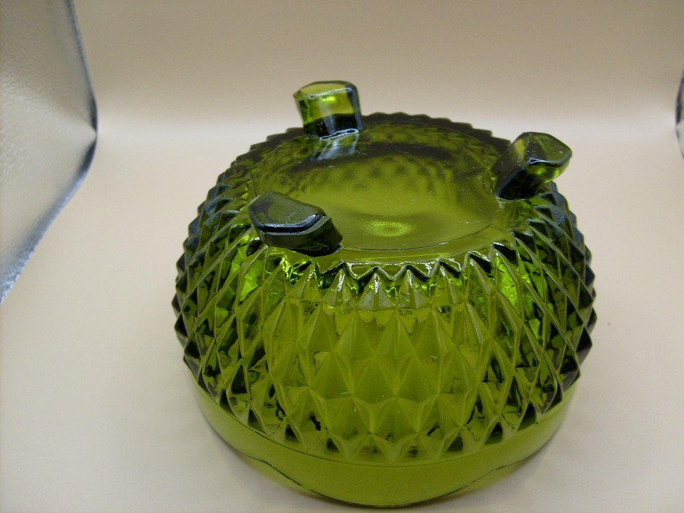 Indiana Avocado Green Glass Diamond Point Scalloped 3 Foot Candy Dish ...