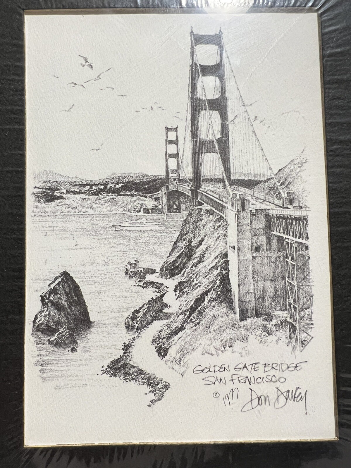 1977 Don Davey-Signed “Golden Gate Bridge” San Francisco Matted Sketch ...