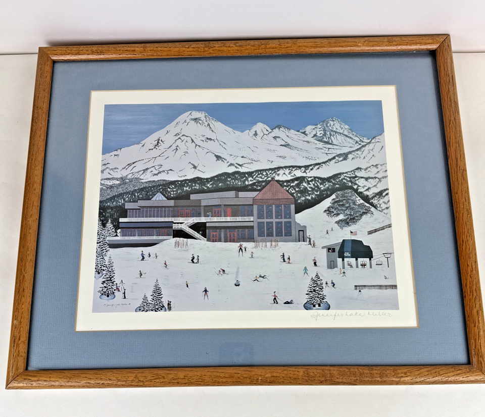 Signed Mount Bachelor Ski Resort Print Jennifer Lake Miller framed ...