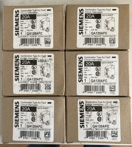 LOT Of SIX (6) New Circuit Breaker Siemens QA120AFC 20 Amp 1 Pole 120V ...