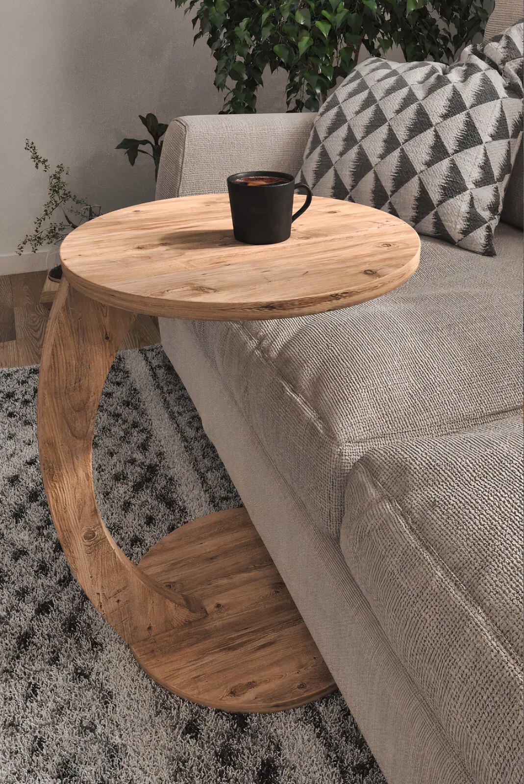 Walnut C Shape Side Table | Wheeled Modern Side - End Tables Living ...