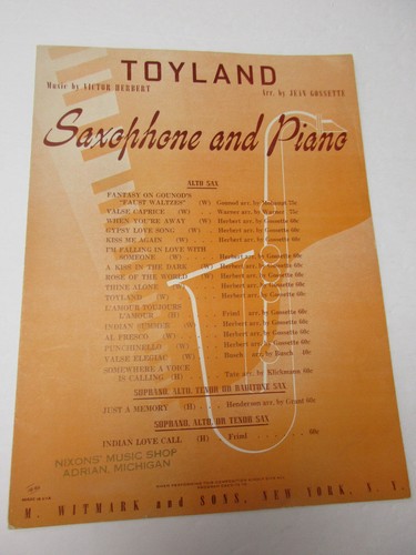 Victor Herbert Toyland E Flat Alto Saxophone & Piano Sheet Music Jean ...