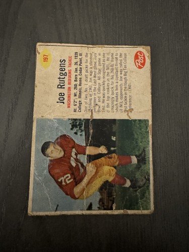 1962 Post Cereal #197 JOE RUTGENS Washington Redskins Football Card | eBay