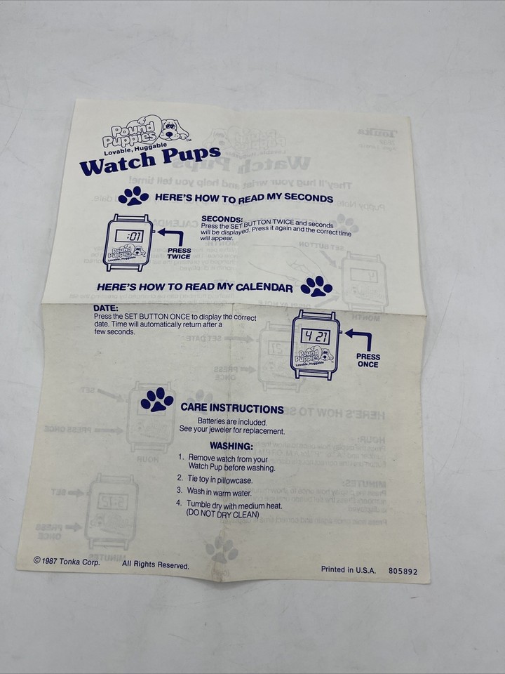 Vintage Tonka Pound Puppies Watch Pups 7832 Instruction Sheet Manual ...
