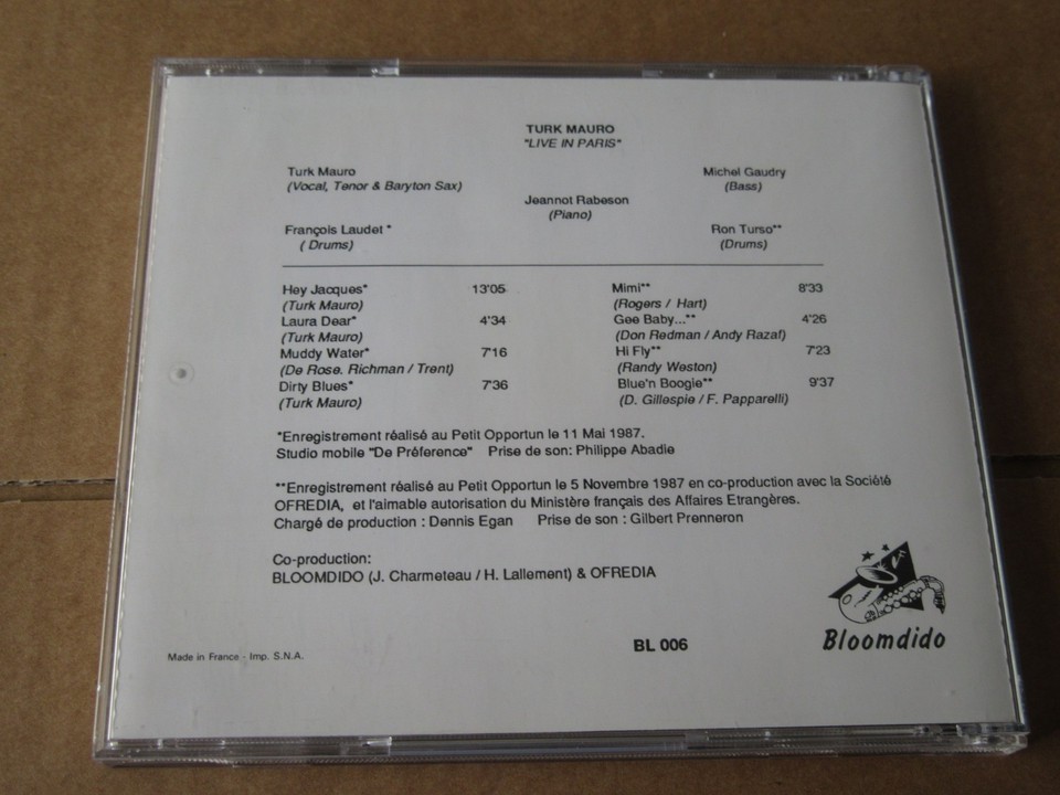 TURK MAURO LIVE IN PARIS RECORDED AT LE PETIT OPPIDUM MEGARARE ...