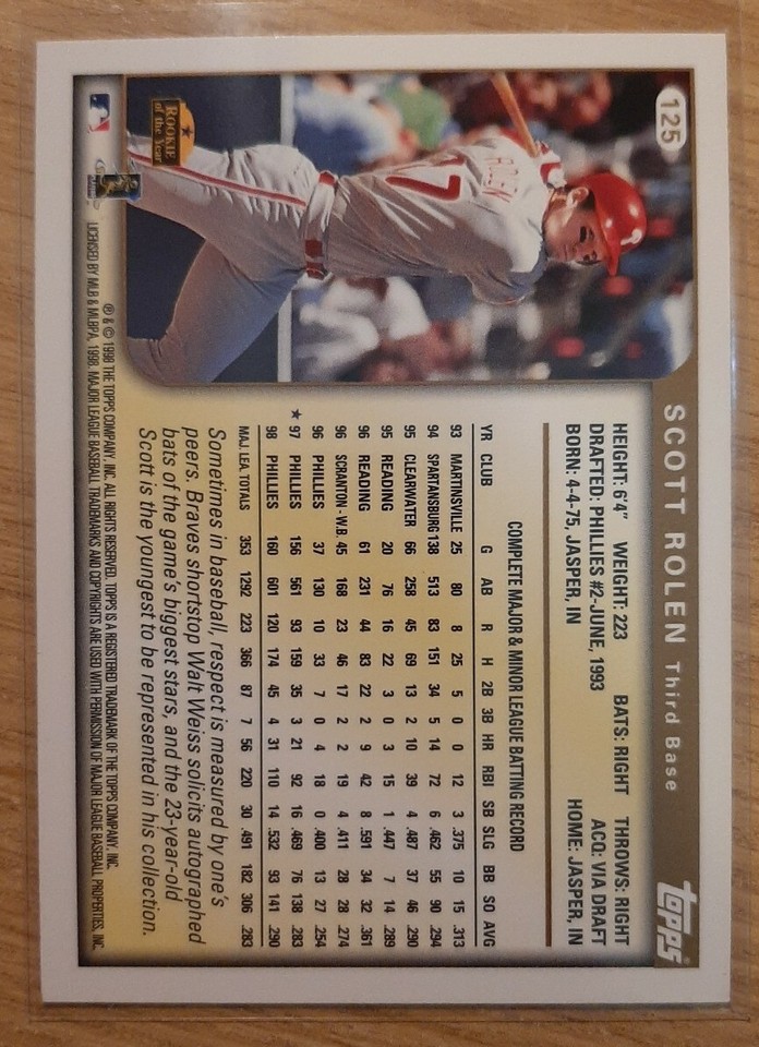 1999 TOPPS SCOTT ROLEN #125 PHILADELPHIA PHILLIES | eBay