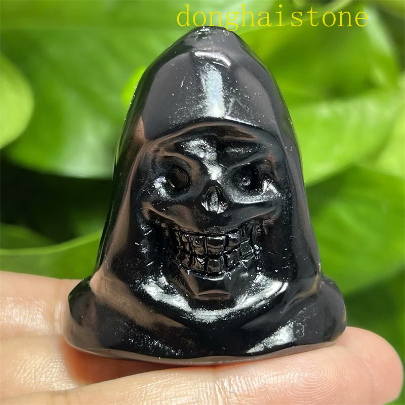 2" Natural Obsidian devil skull quartz crystal skull Carved Decor ...